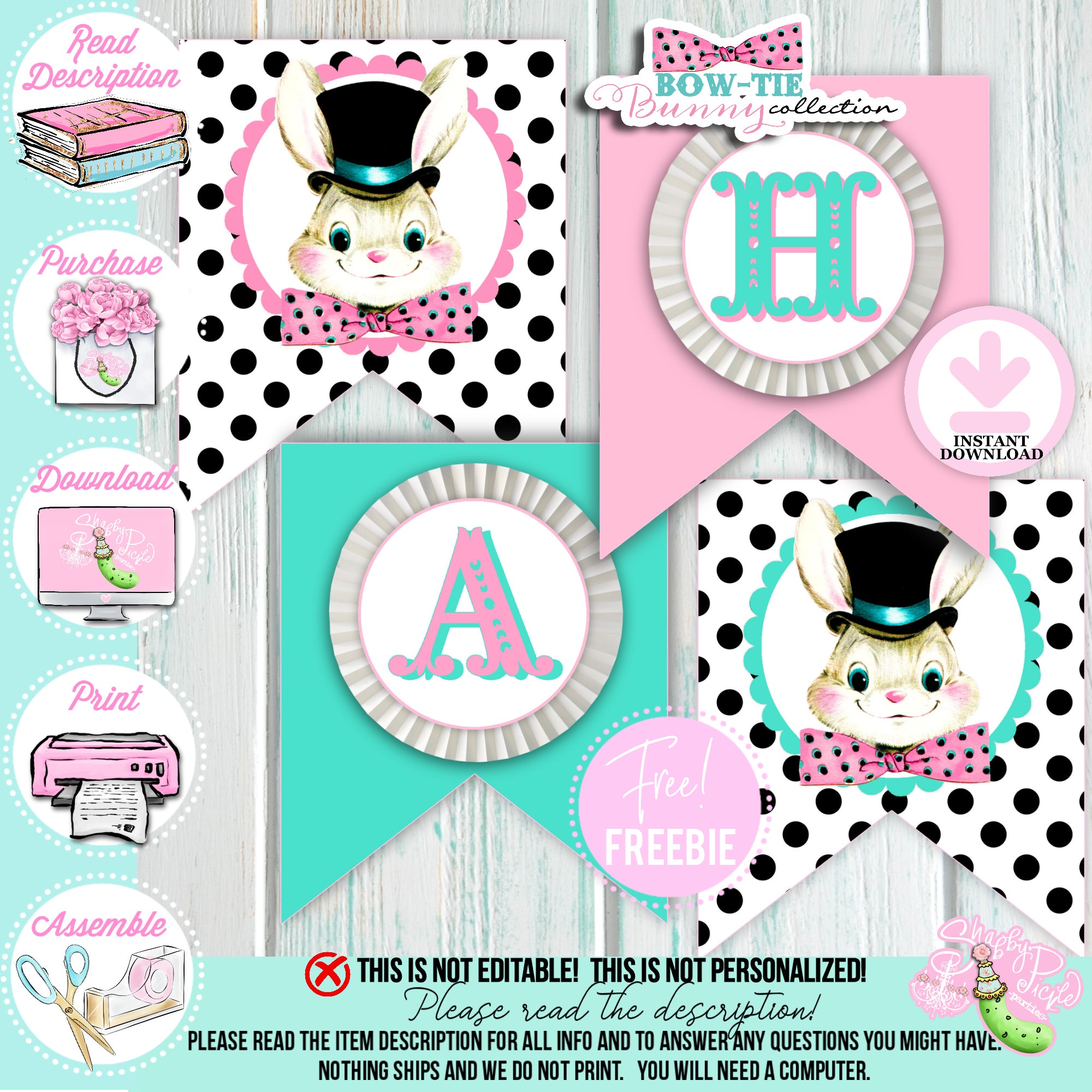 Bow Tie Bunny-FREE Bunting Banner-Easter Sunday-Brunch-Breakfast With ...