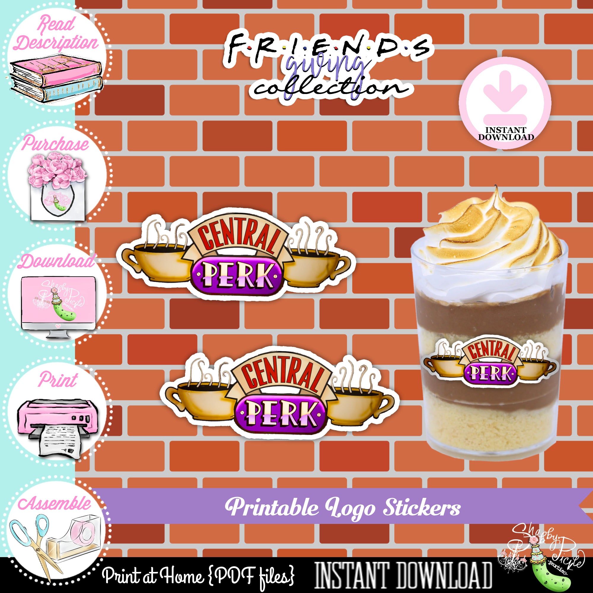 Friendsgiving-Central Perk Stickers-Mini Logos-Printable-Friends Givin – Shabby Pickle Parties