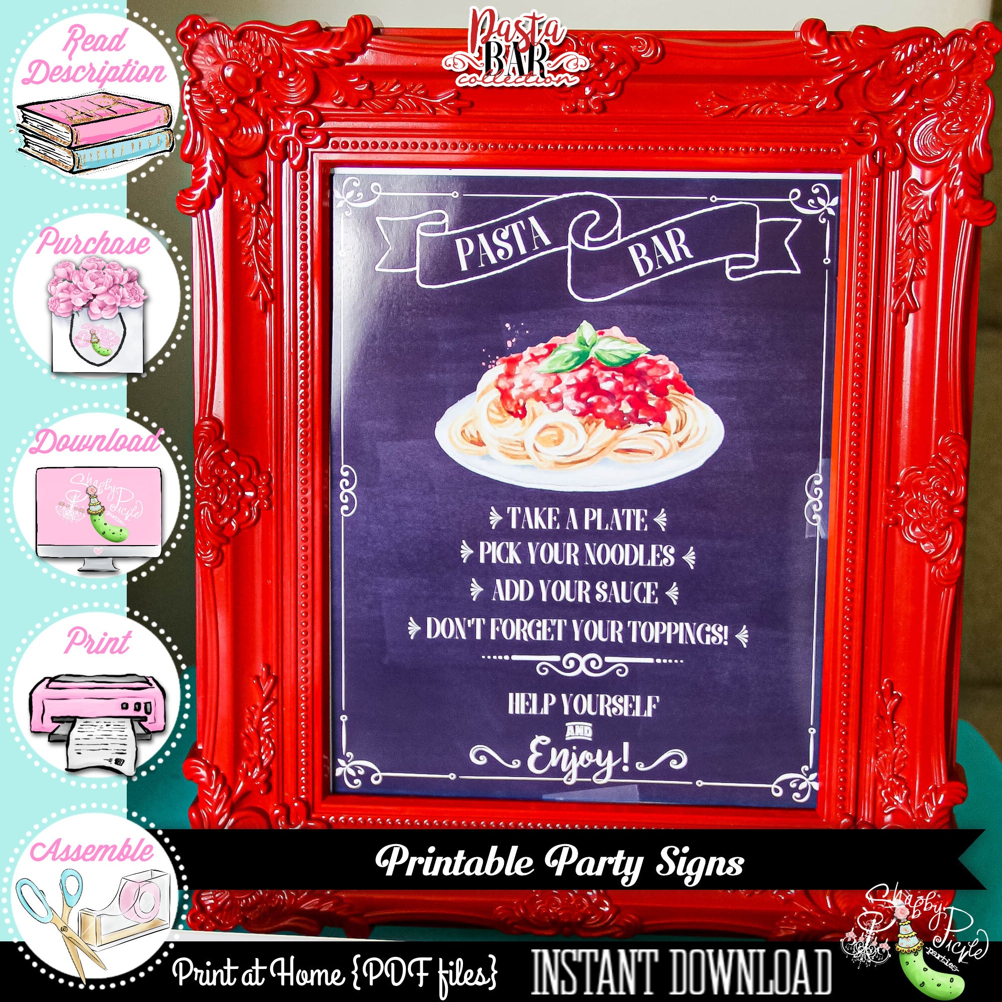 Pasta Bar-Signs-5 Party Signs-Pasta Bar Signs-Party Printable-Pasta Ni ...