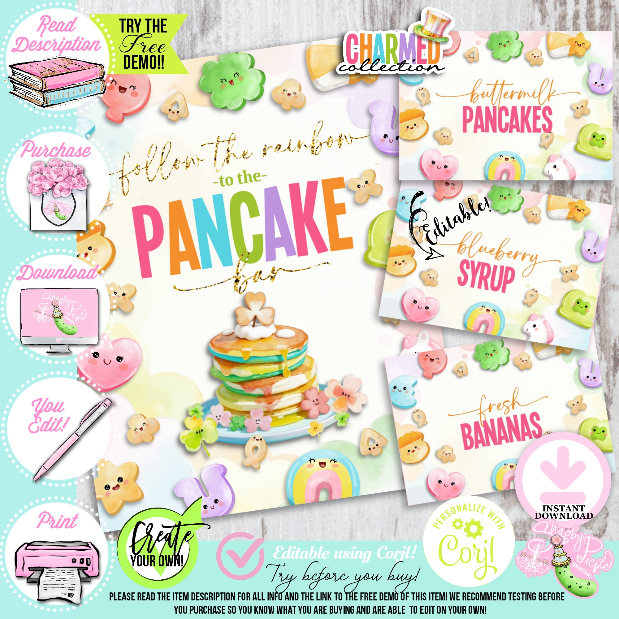 Charmed-Pancake Bar Buffet Sign & Tent Cards-Pancake Buffet Sign-Buffe ...