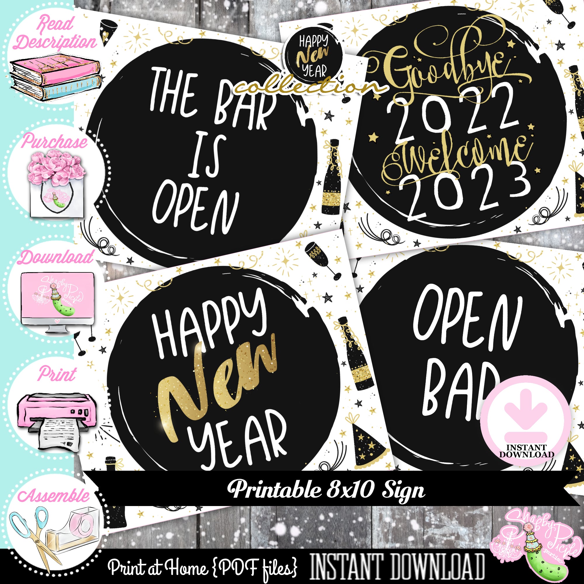 New Years-Gold-Party Signs-New Year's Eve Signs-8x10 Party Signs-New Y ...