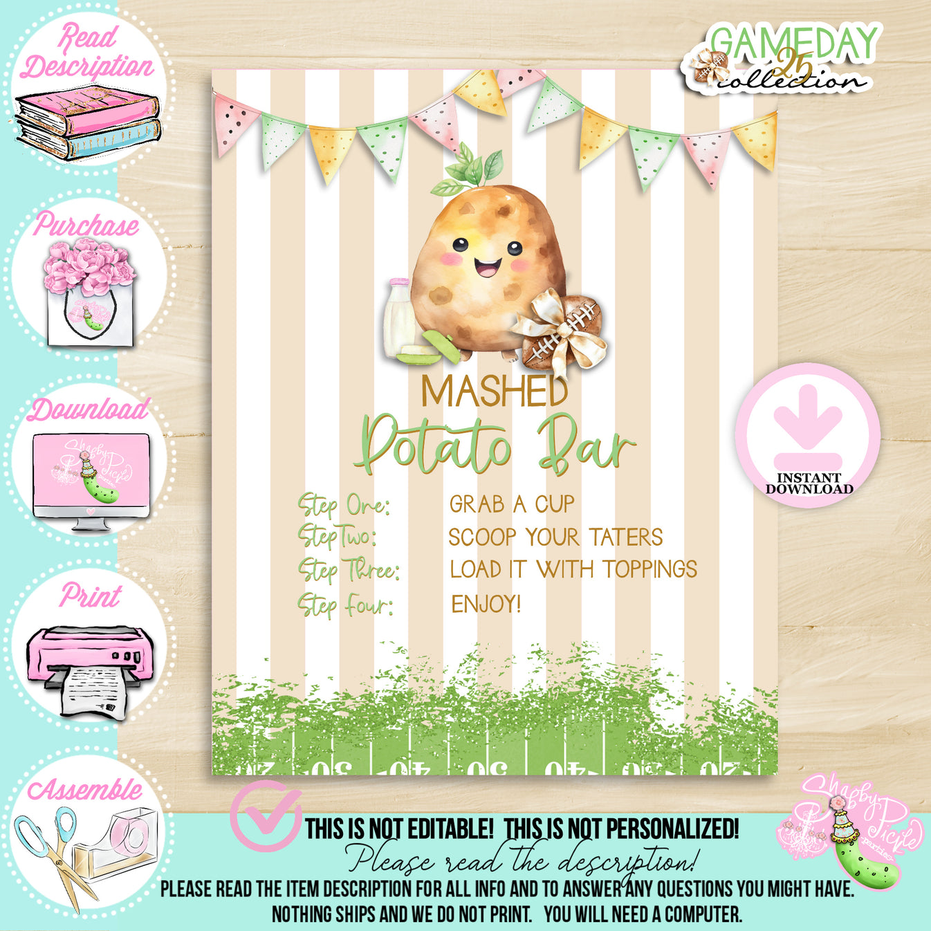 Gameday 25-Mashed Potato Bar Sign-8x10-Game Day-Superbowl-Football-Buf ...