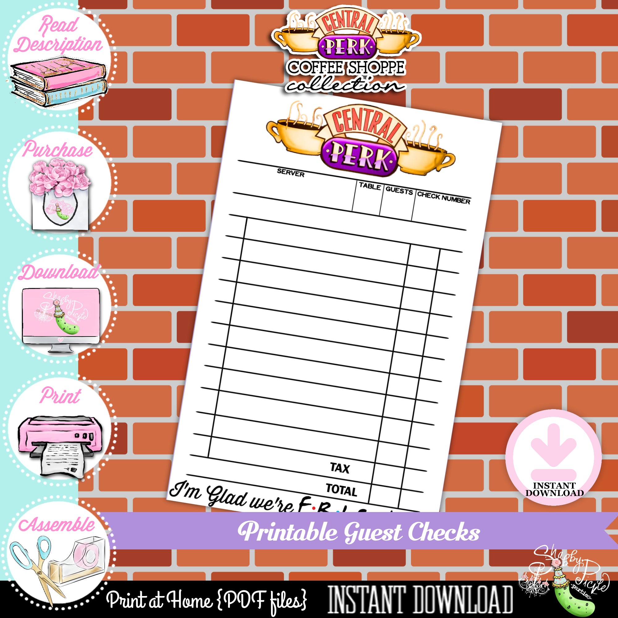 Coffee House-Guest Receipts-Guest Checks-Printable-Friends-Central Per ...