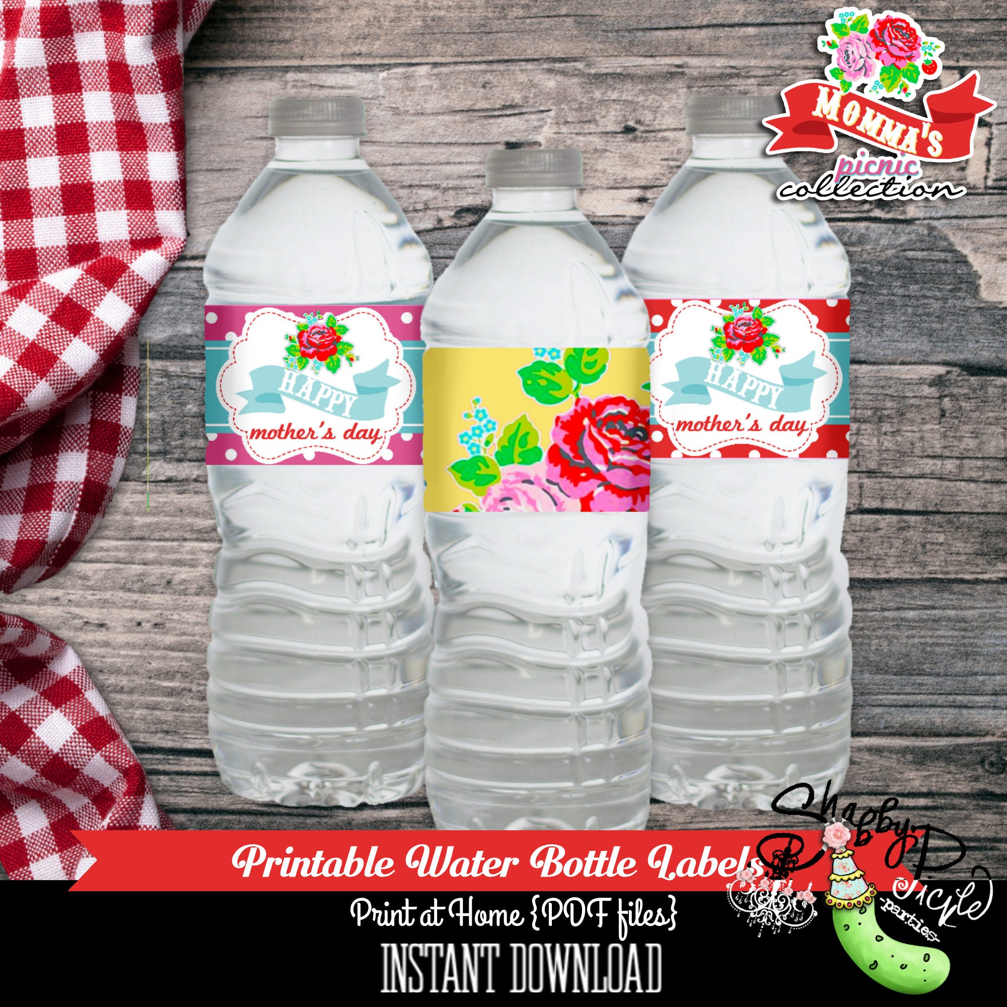 Momma's Picnic-Water Bottle Labels-Mother's Day Set-Party Printables-B ...