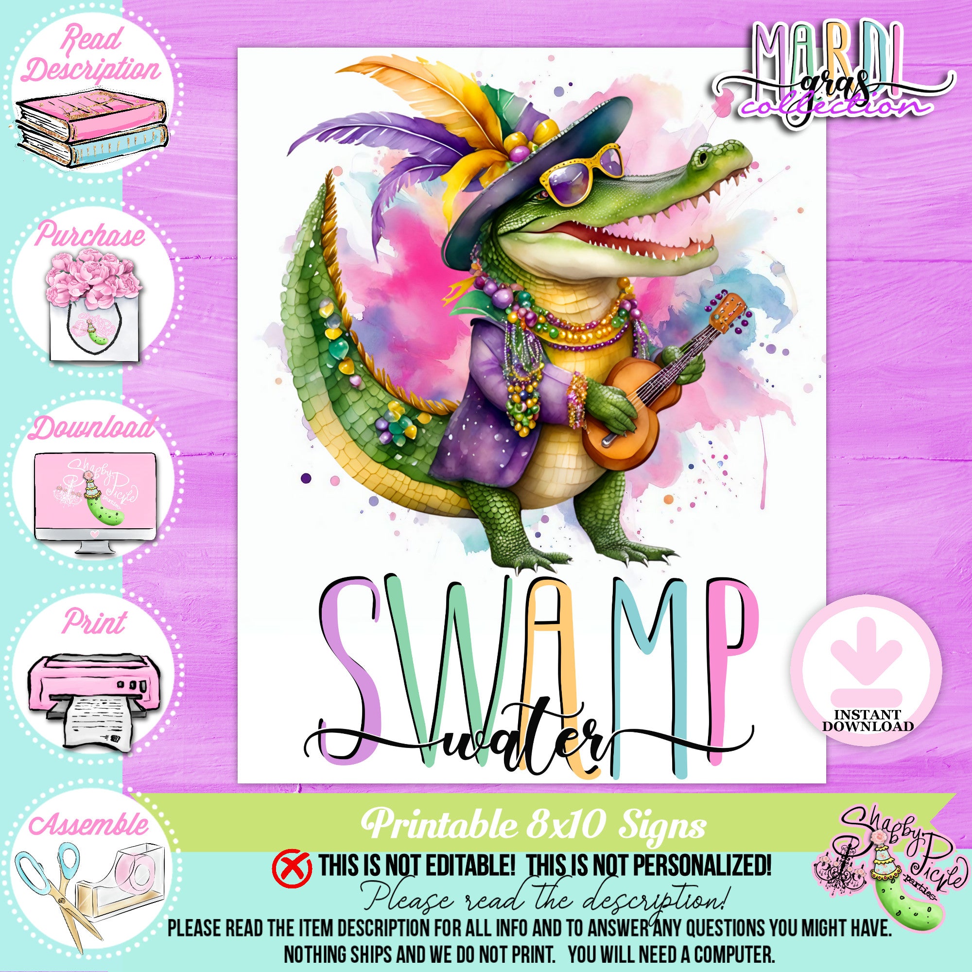 Mardi Gras-Party Signs-Swamp Water Sign-Beverage Sign-Mardi Gras Theme ...