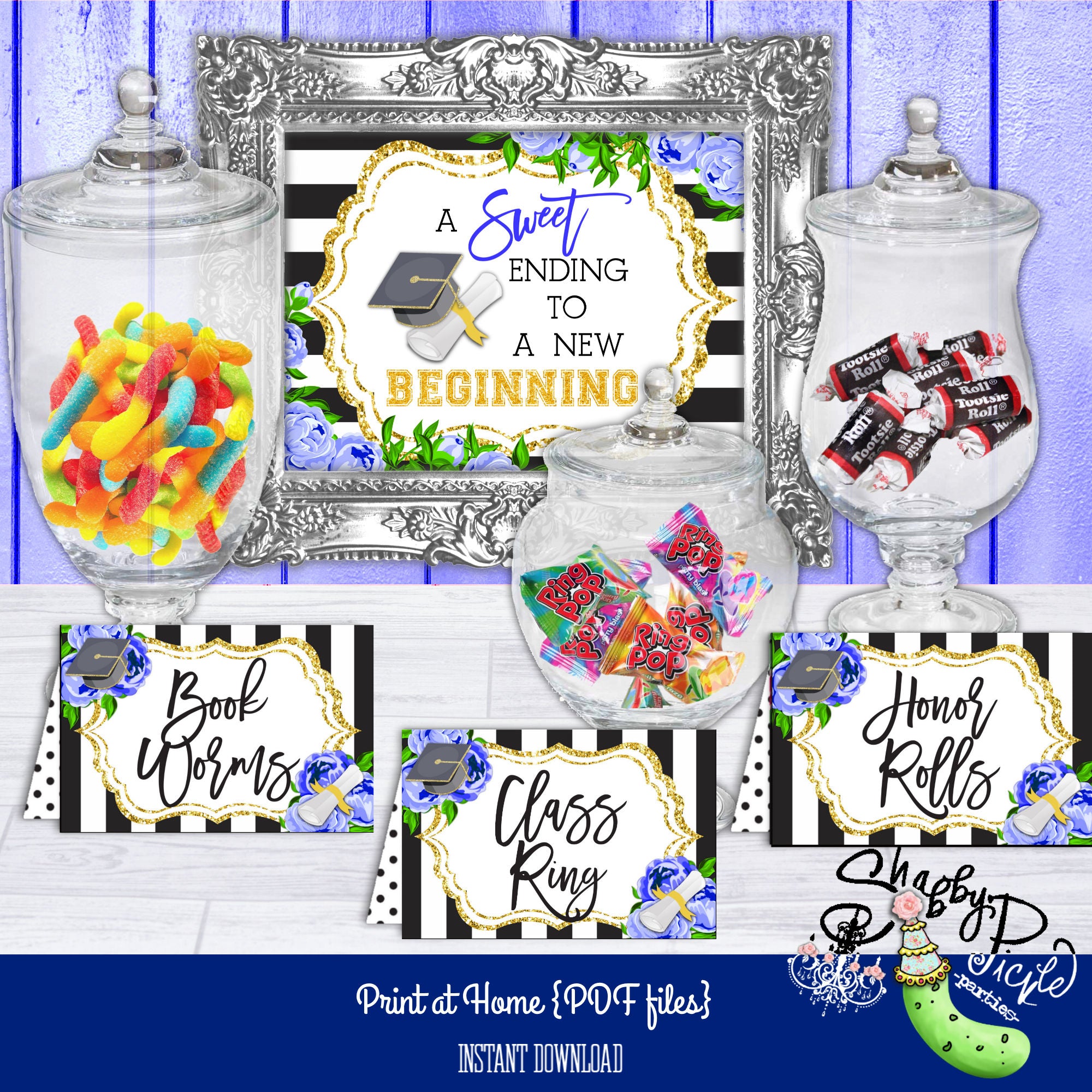 Kate Spade Inspired Graduation Candy Buffet-Blue-Candy Bar-16 Candy Si ...