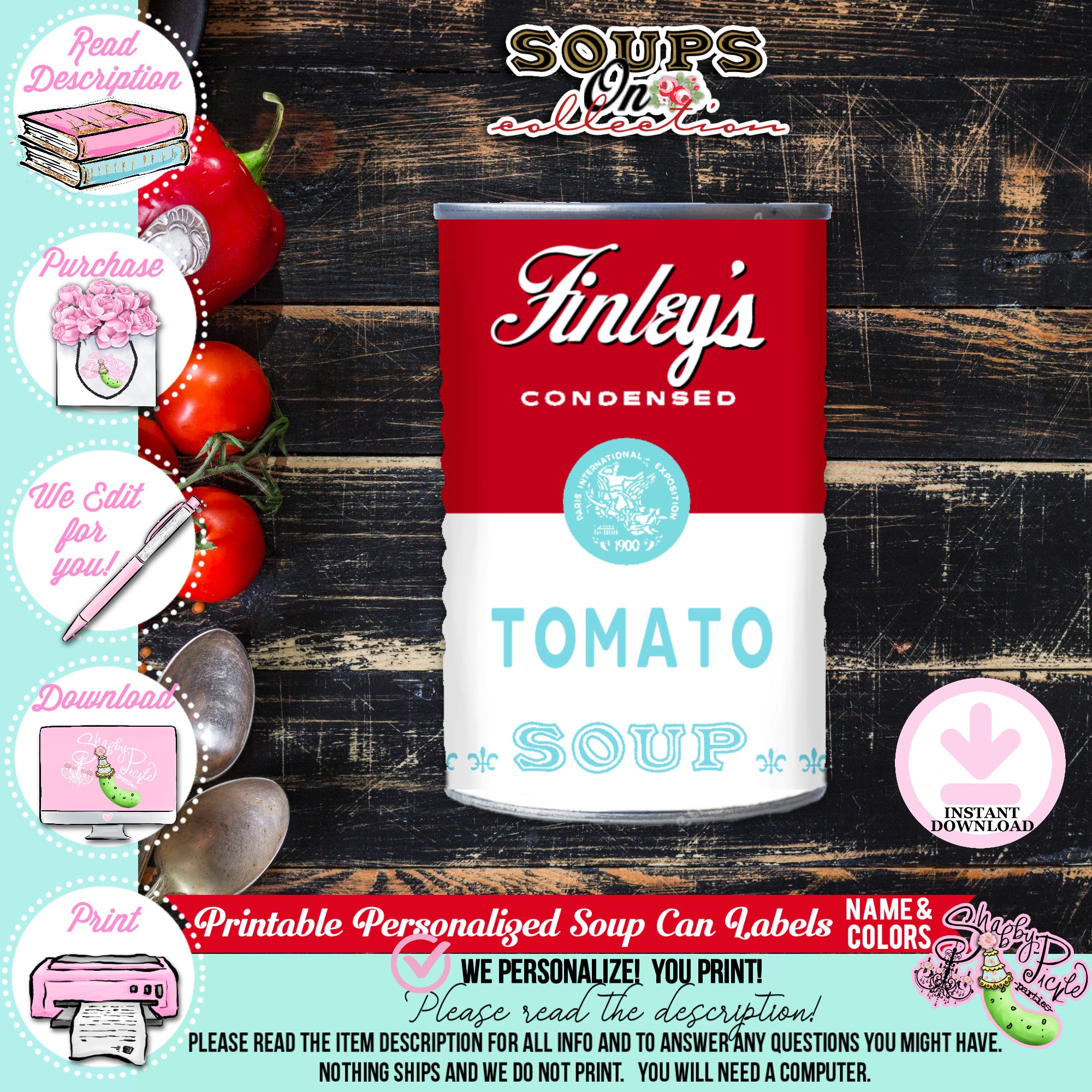 Soups On-Soup Swap Custom Soup Can Labels-We Personalize Name & Color ...