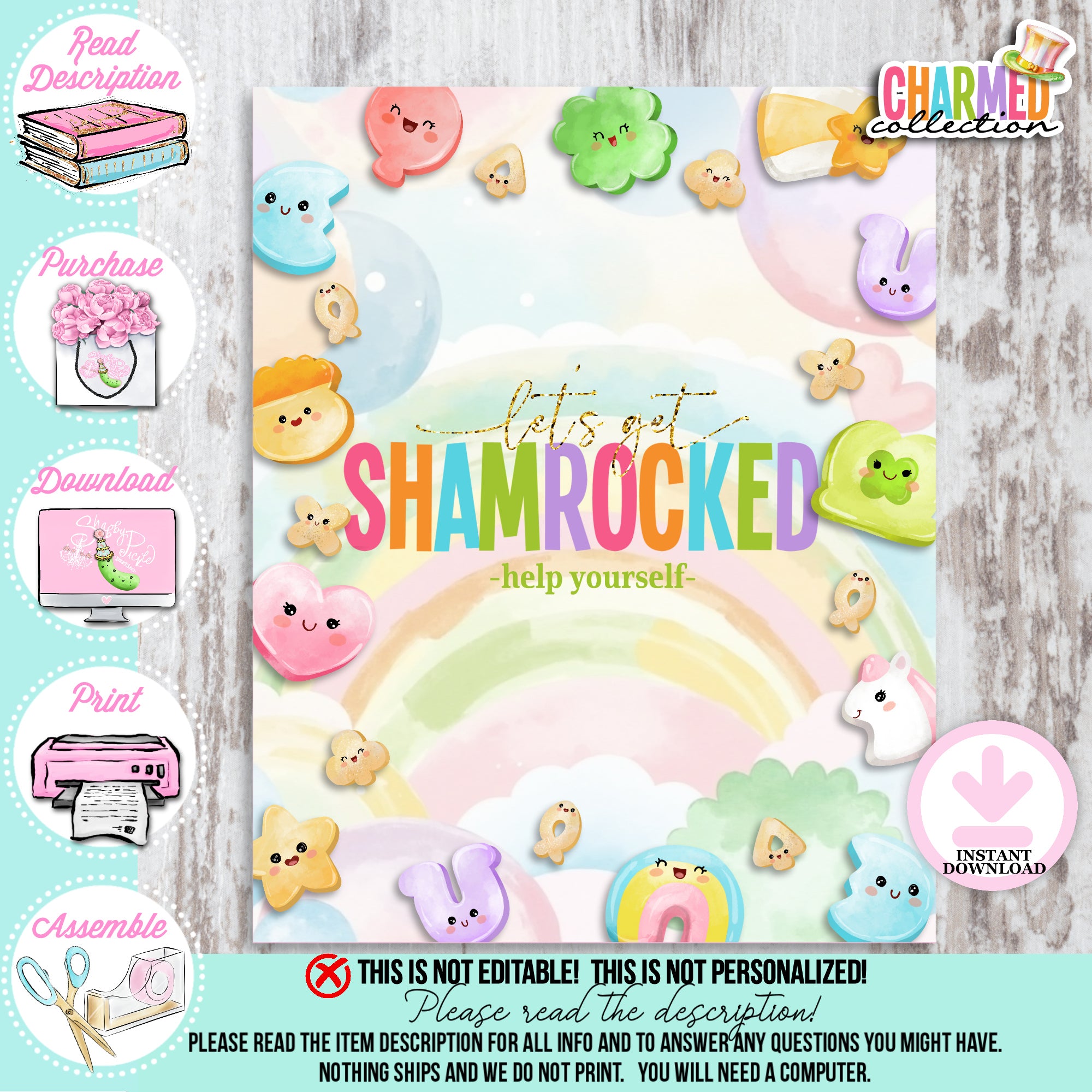 Charmed-8x10 Let's Get Shamrocked-Party Signs-Booze-Cocktail Sign-Buff ...