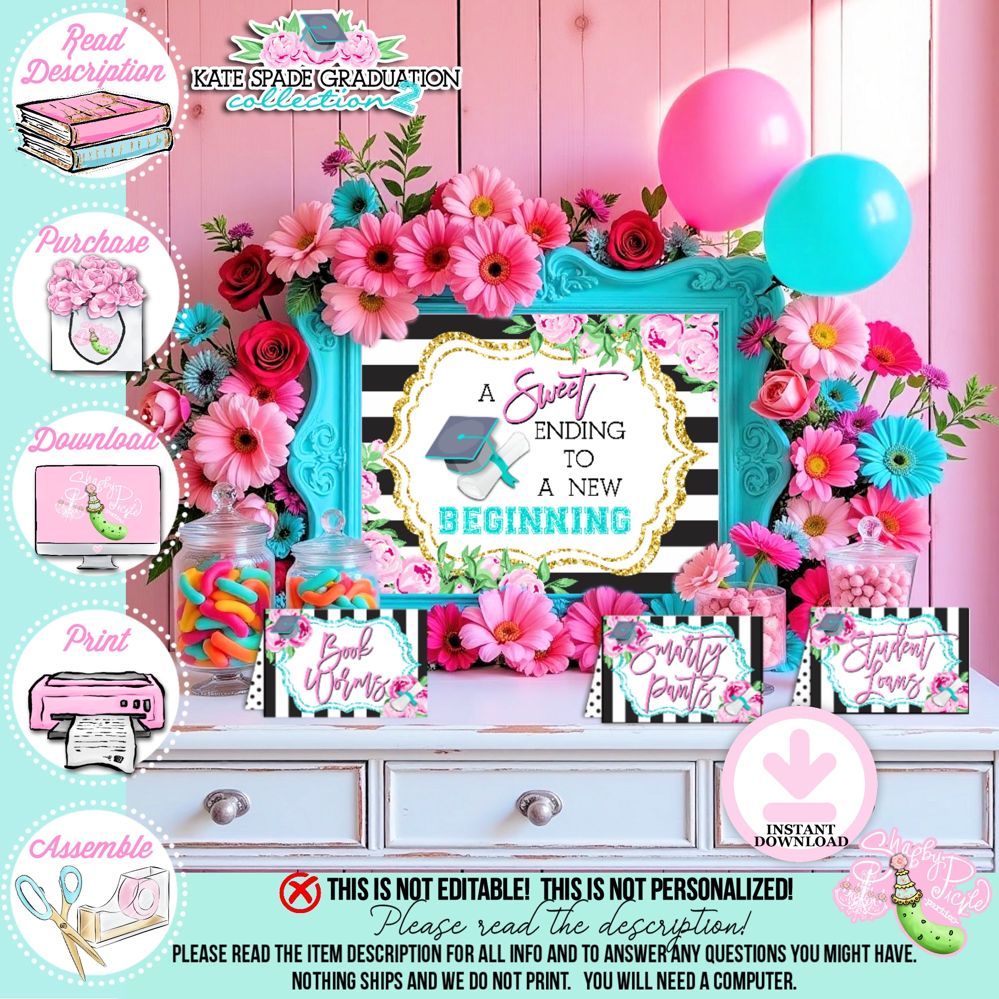 Kate Spade (2) Inspired Graduation Candy Buffet-Candy Bar-Candy Signs ...