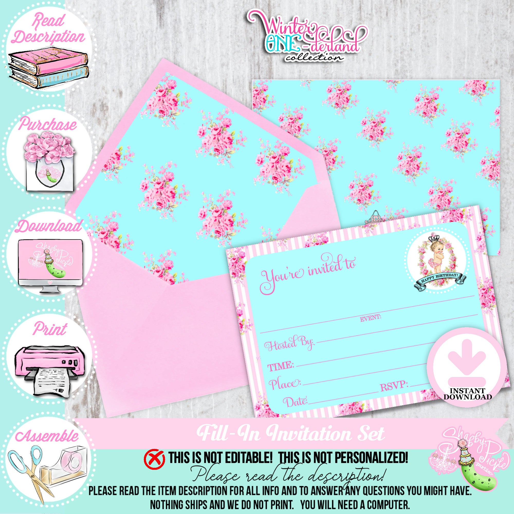 Winter ONE-derland Fill In THEME Invitations-2 Styles-Party Printable ...