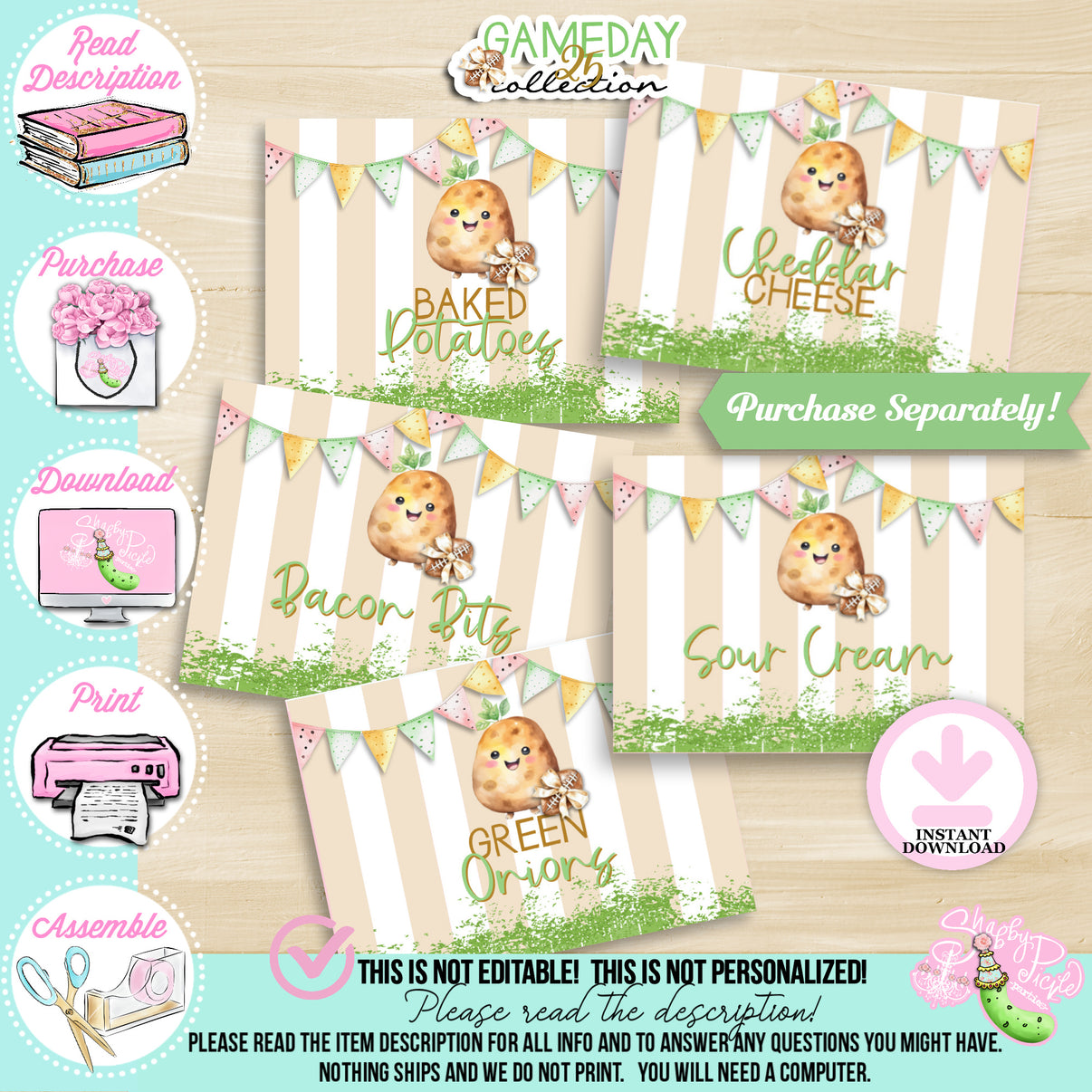 Gameday 25-Mashed Potato Bar Sign-8x10-Game Day-Superbowl-Football-Buf ...