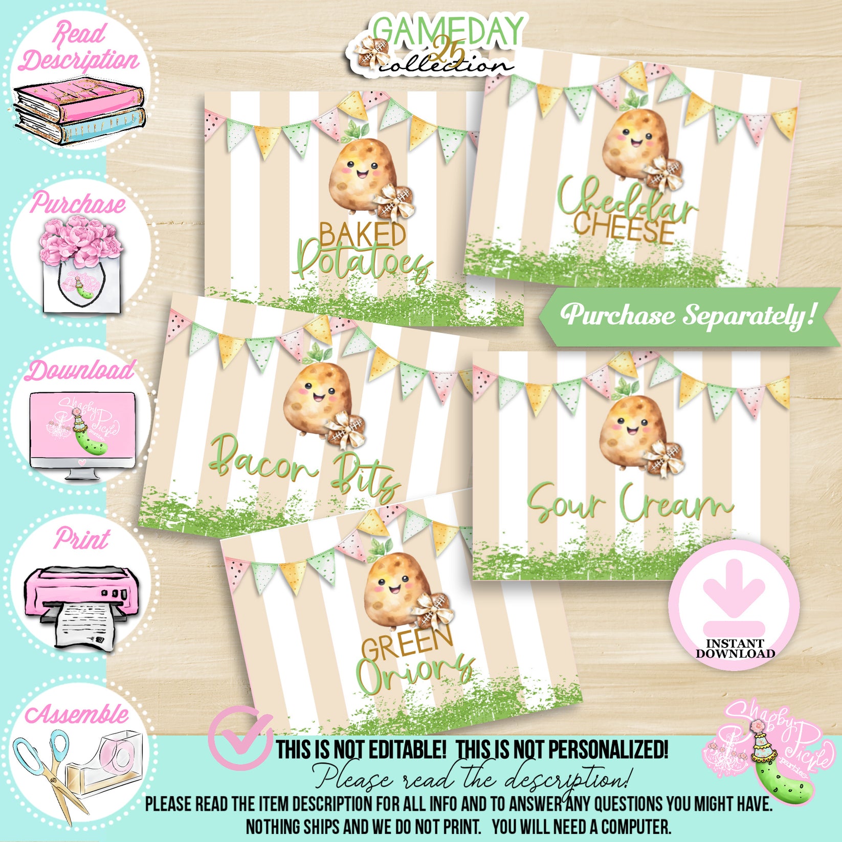 Gameday 25-Mashed Potato Bar Sign-8x10-Game Day-Superbowl-Football-Buf ...