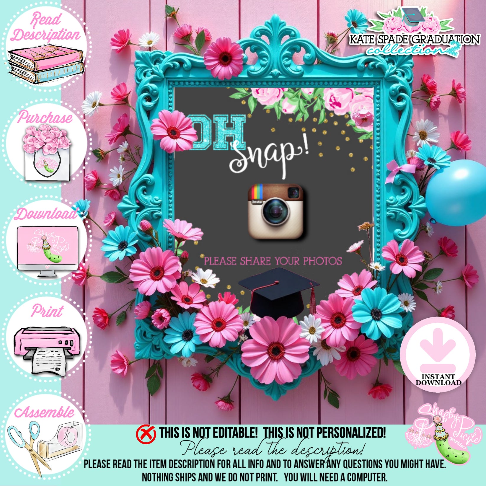 Kate Spade (2) Inspired Oh Snap Sign-Graduation Signs-Party Sign-Gradu ...