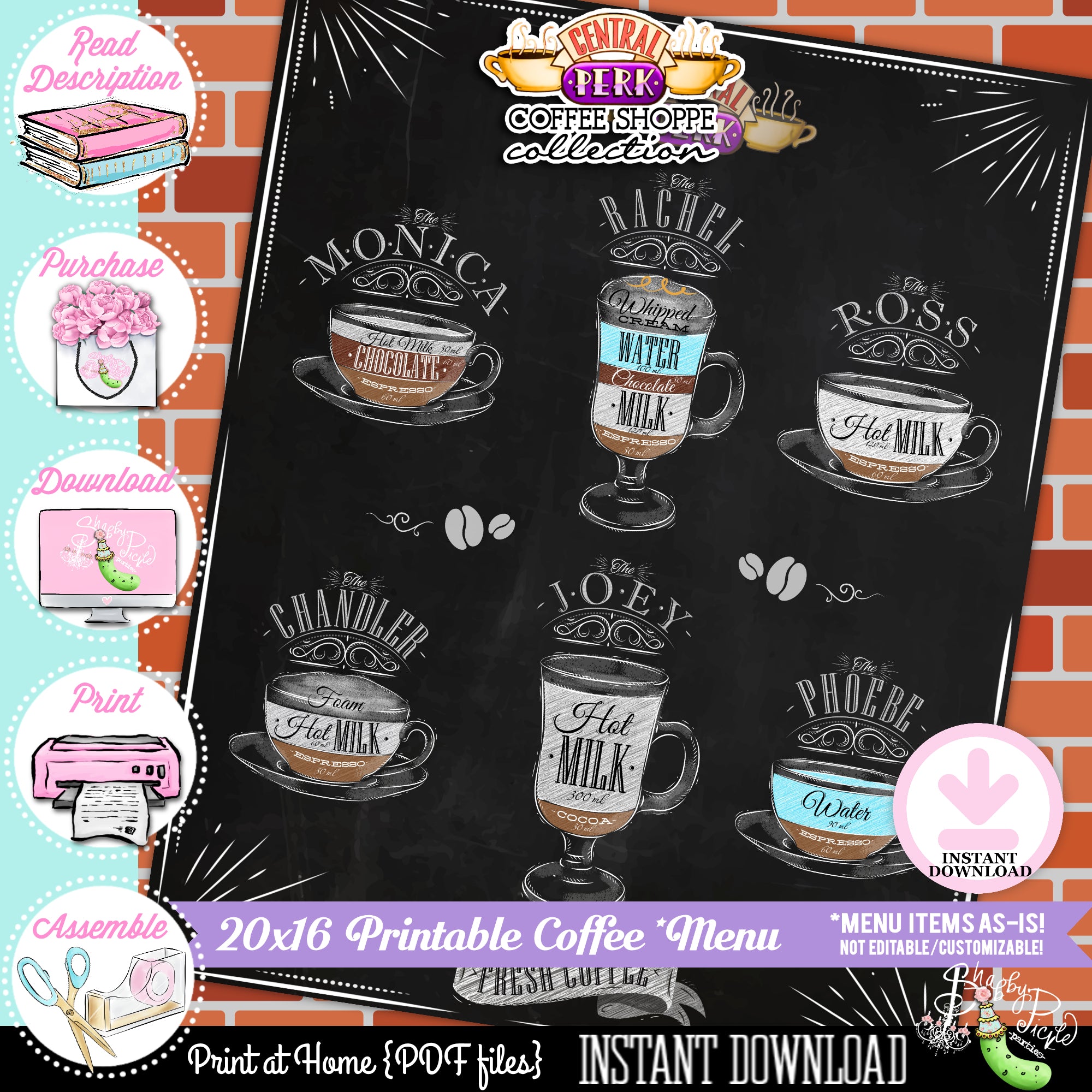 Coffee House-20x16 Coffee Menu-Coffee Bar Menu-Printable-Friends-Centr ...