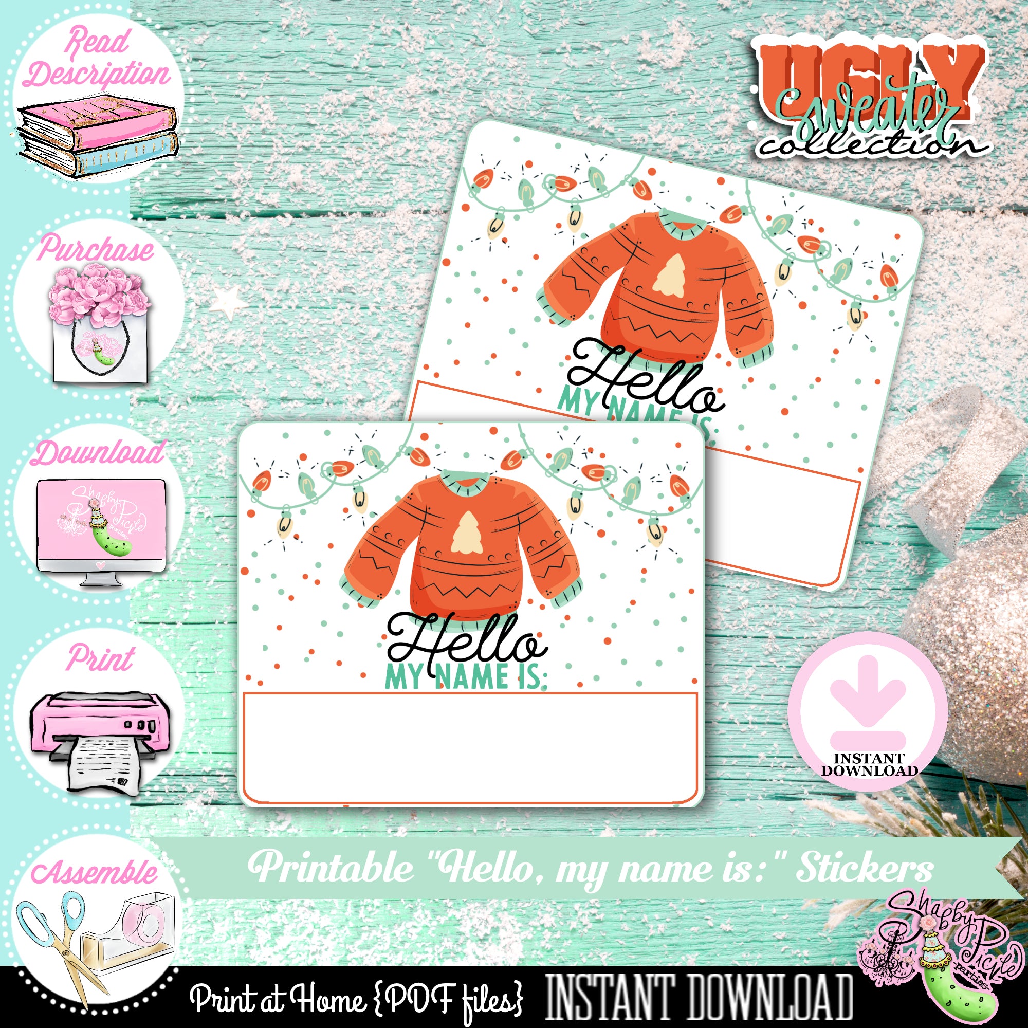 Ugly Sweater-Name Tags-Hello my Name Is...-My Name is Stickers-Printab ...