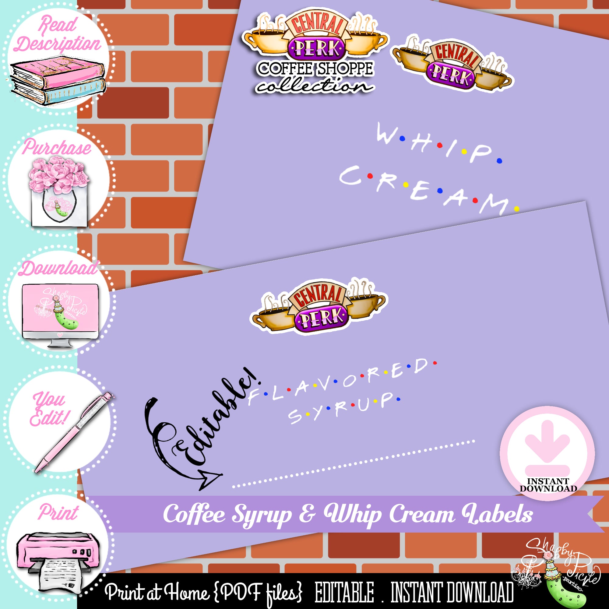 Coffee House-Whip Cream & Flavored Syrup Labels-Printable-Friends-Cent ...