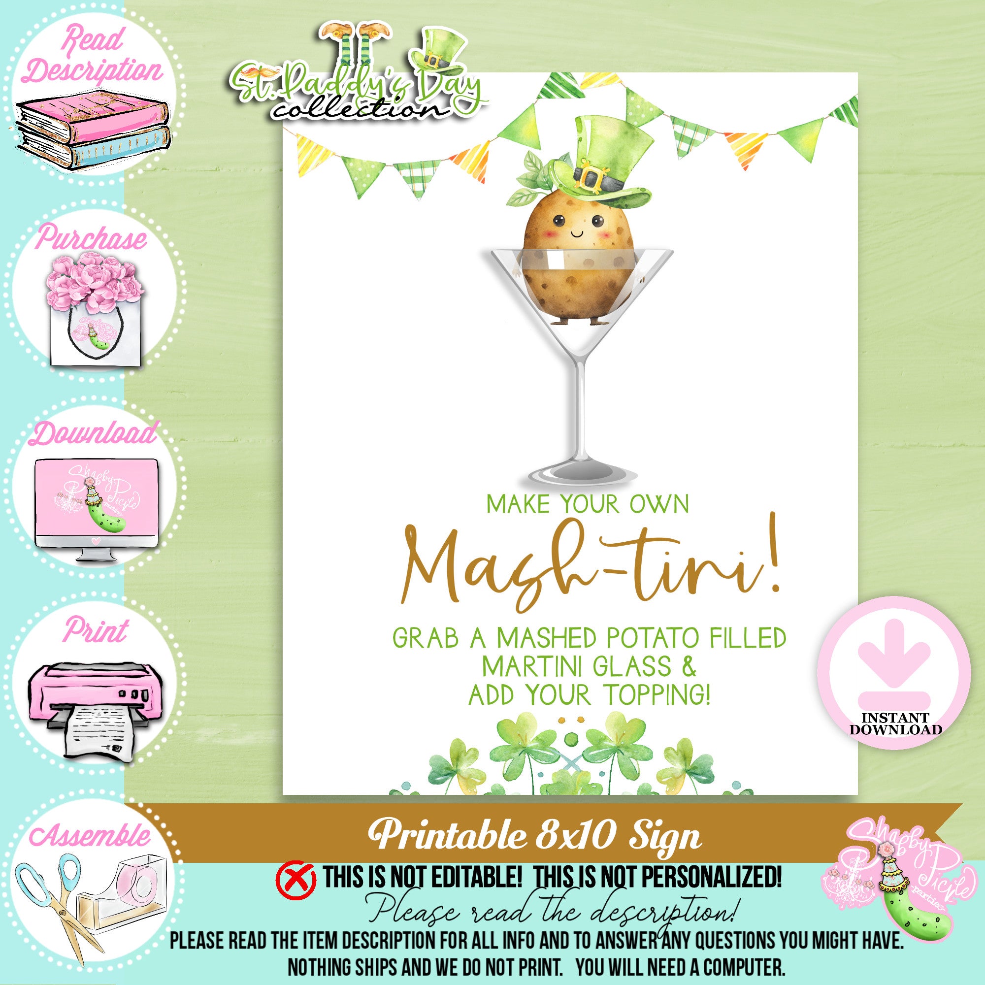 St. Paddy's Day-Mashtini Bar Sign-Mashed Potato Bar-Mash-tini-St. Patr ...