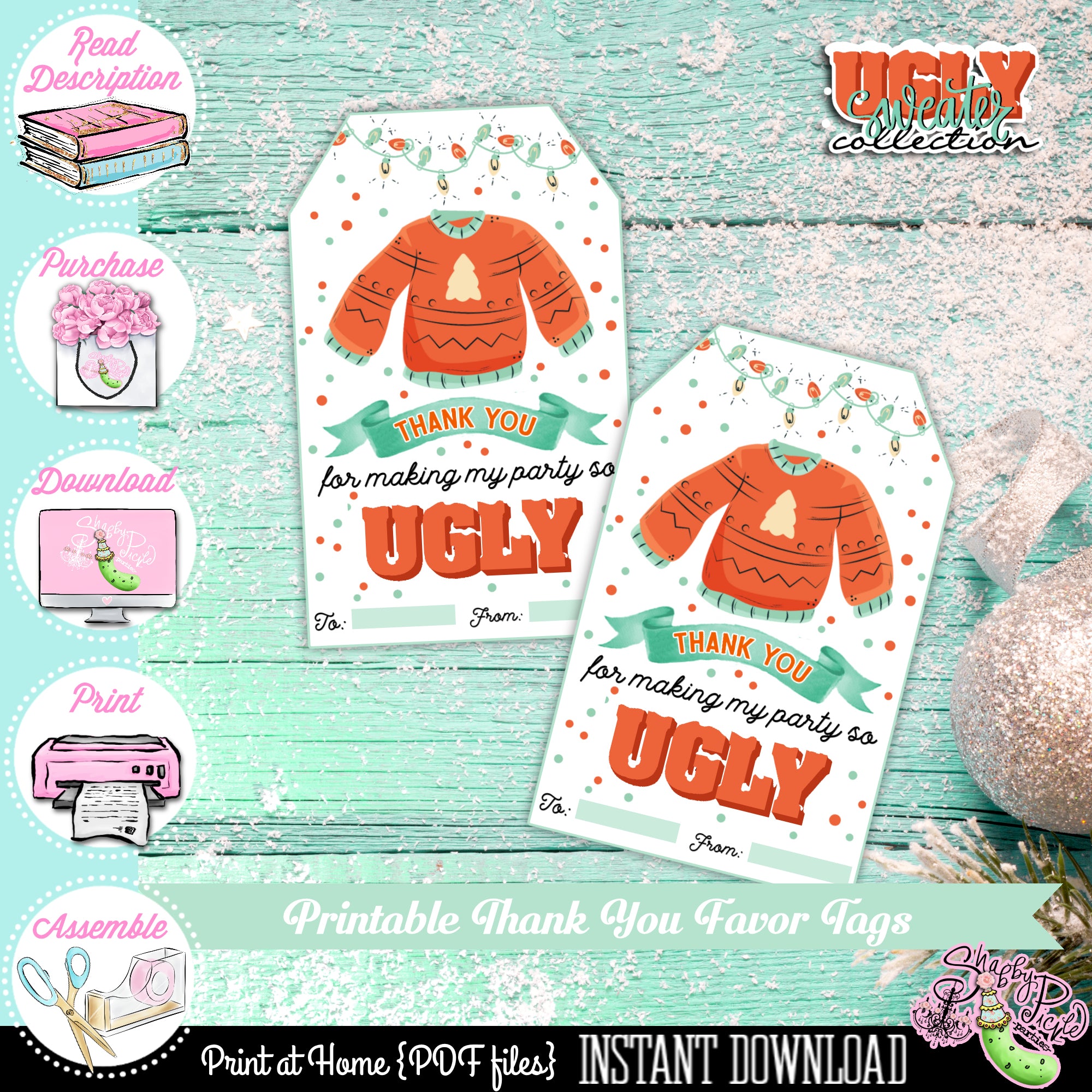 Ugly Sweater-Party Tags-Favor Tags-Thank You Tags-Xmas Tags-Printable ...