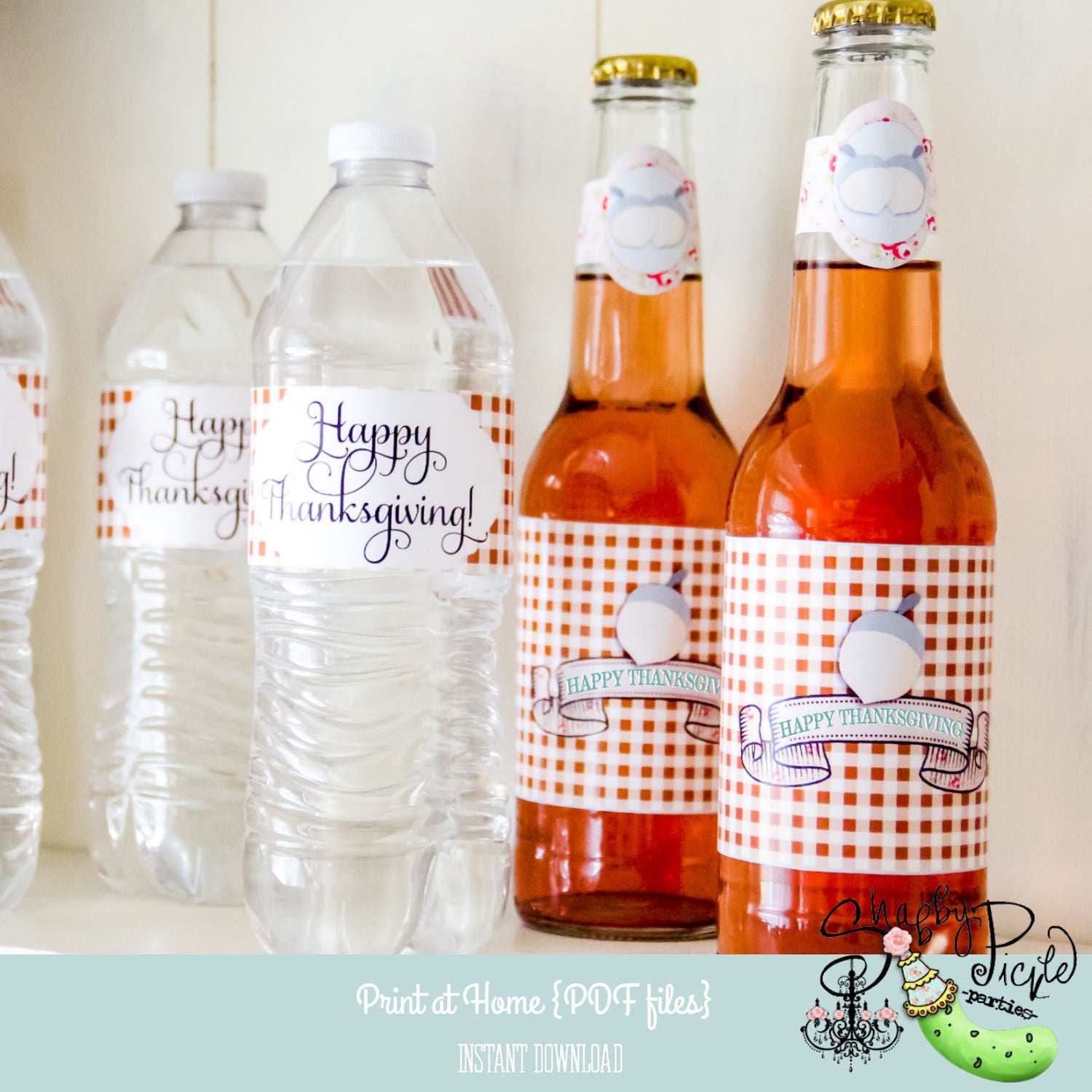 Thanksgiving-Water Bottle Wrappers-Wine Bottle Labels-Straw Flags-Glas ...