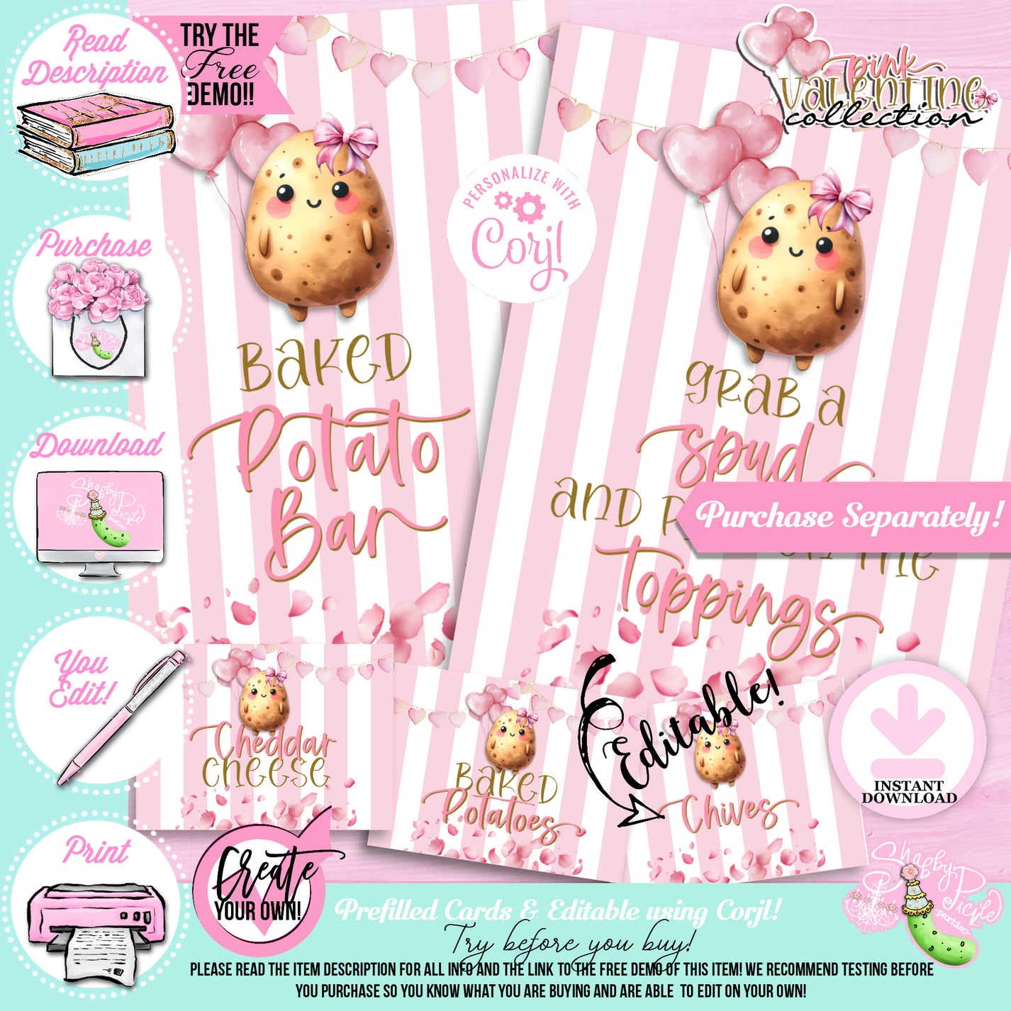 Pink Valentine-Baked Potato Bar-Signs (2)-8x10-Valentine's Day-Buffet ...